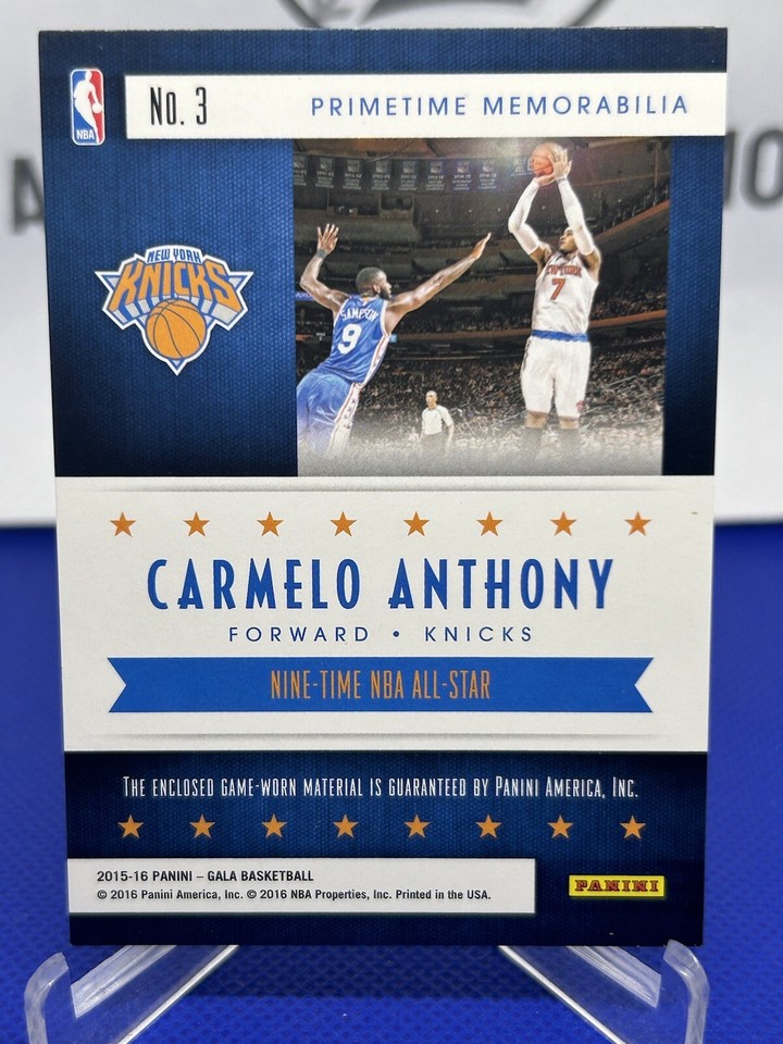 🔥🚨CARMELO ANTHONY ~ 2015-16 PANINI GALA SP 6/40 “PRIMETIME” GAME WORN ...