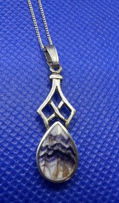 Stylish Blue John & 925 Silver Pendant on Approx 19” Silver Chain | eBay UK