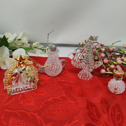 Spun Glass Ornament Lot of 4 Nativity Tea Pot Sail Boat Snowman ...