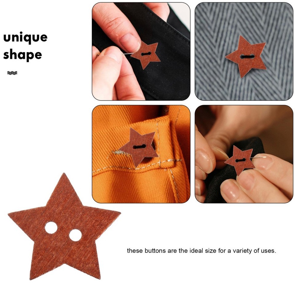 100 Pcs Star Shape Button Small Wooden Stars for Crafts Decorative ...
