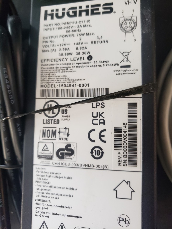 Hughesnet Modem Power Supply PSM75U-217-R for HT2000 / HT3000 Modems w ...