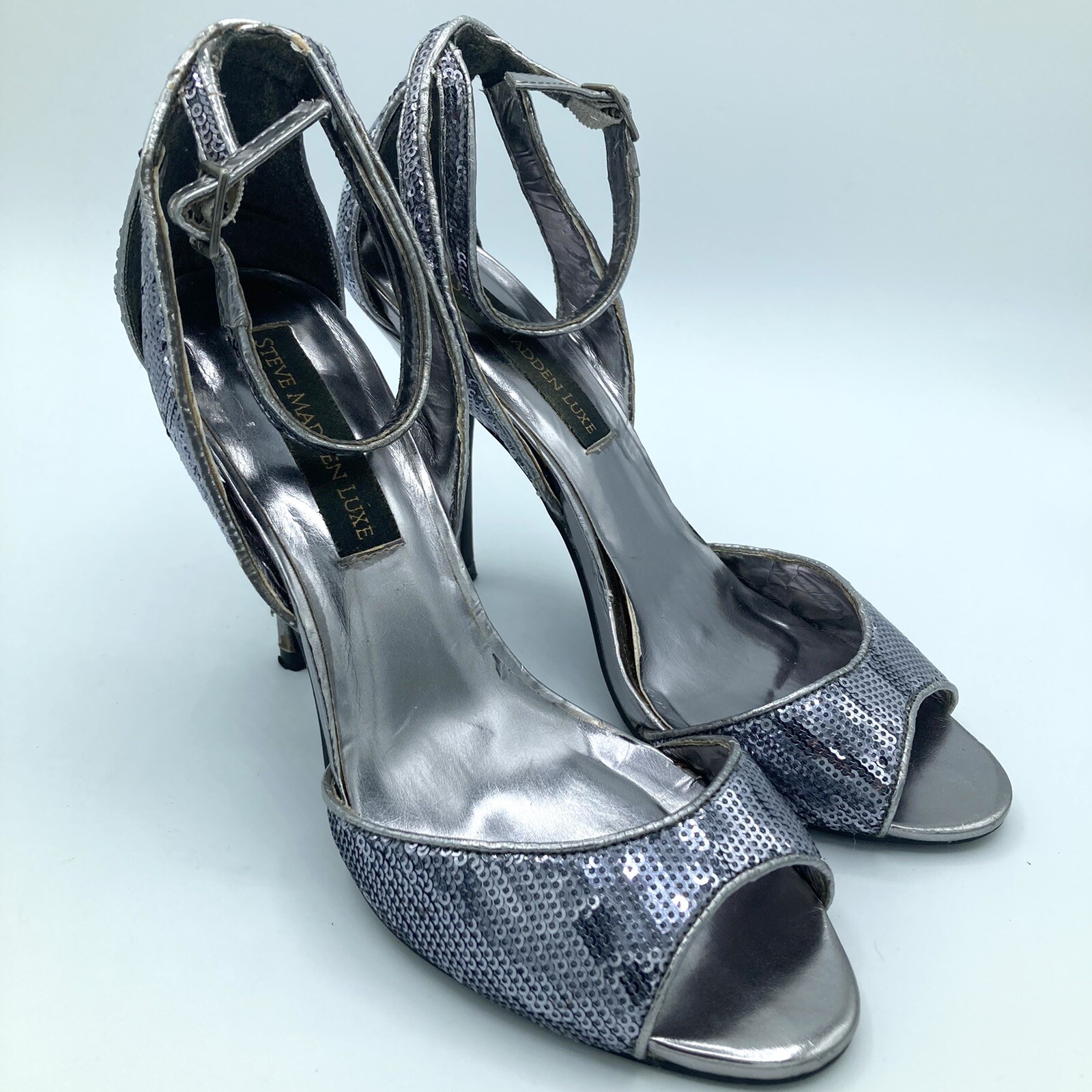 Steve Madden Luxe Woman’s Sequin Silver High Heels Pu… - Gem