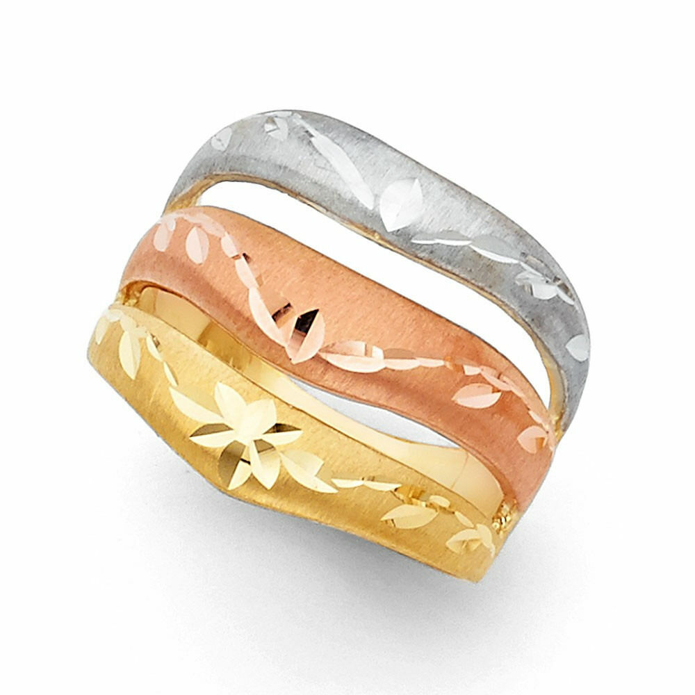 14k Real Solid Tricolor Gold 18 mm Seven Day Semanario Ring Anillo Oro ...