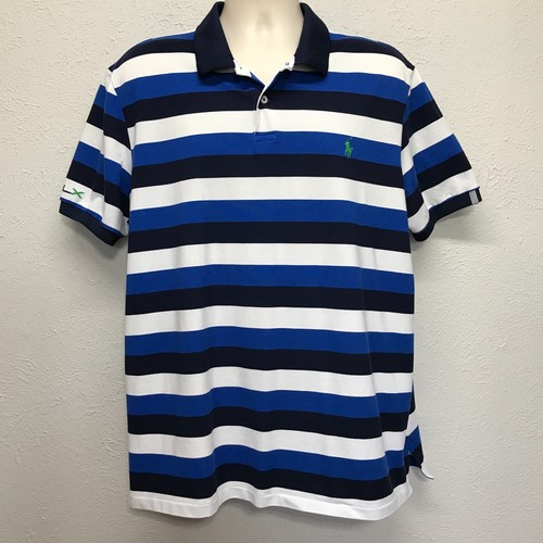 Ralph Lauren RLX 67 Polo Shirt Mens XXL Blue Striped Short Sleeve Pony ...