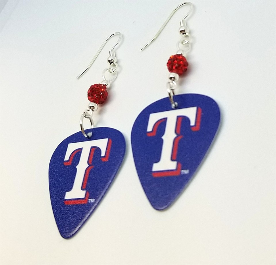 MLB Texas Rangers Guitar Pick Earrings with Red Pave Beads | eBay