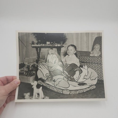 8x10 B&W picture photo Walt Disney DONALD DUCK ROCKER Christmas morning ...