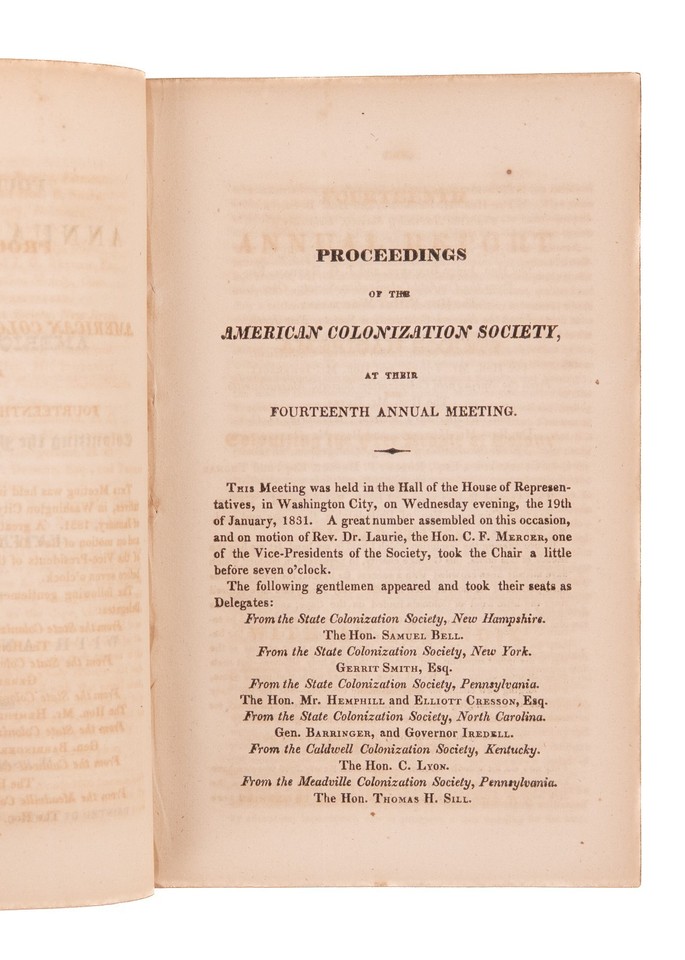 1831 LIBERIA & SLAVERY. 14th Annual Report on Slavery Colonization ...