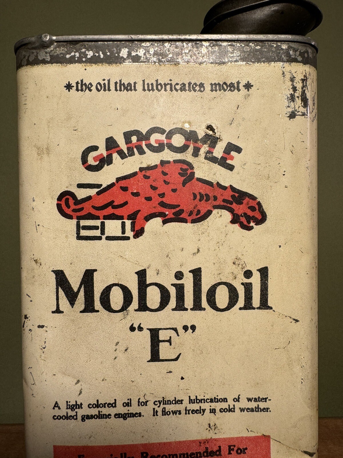 Mobiloil Gargoyle “E” Ford Cars Vacuum Oil Co 1 Gallon Square Oil Can ...