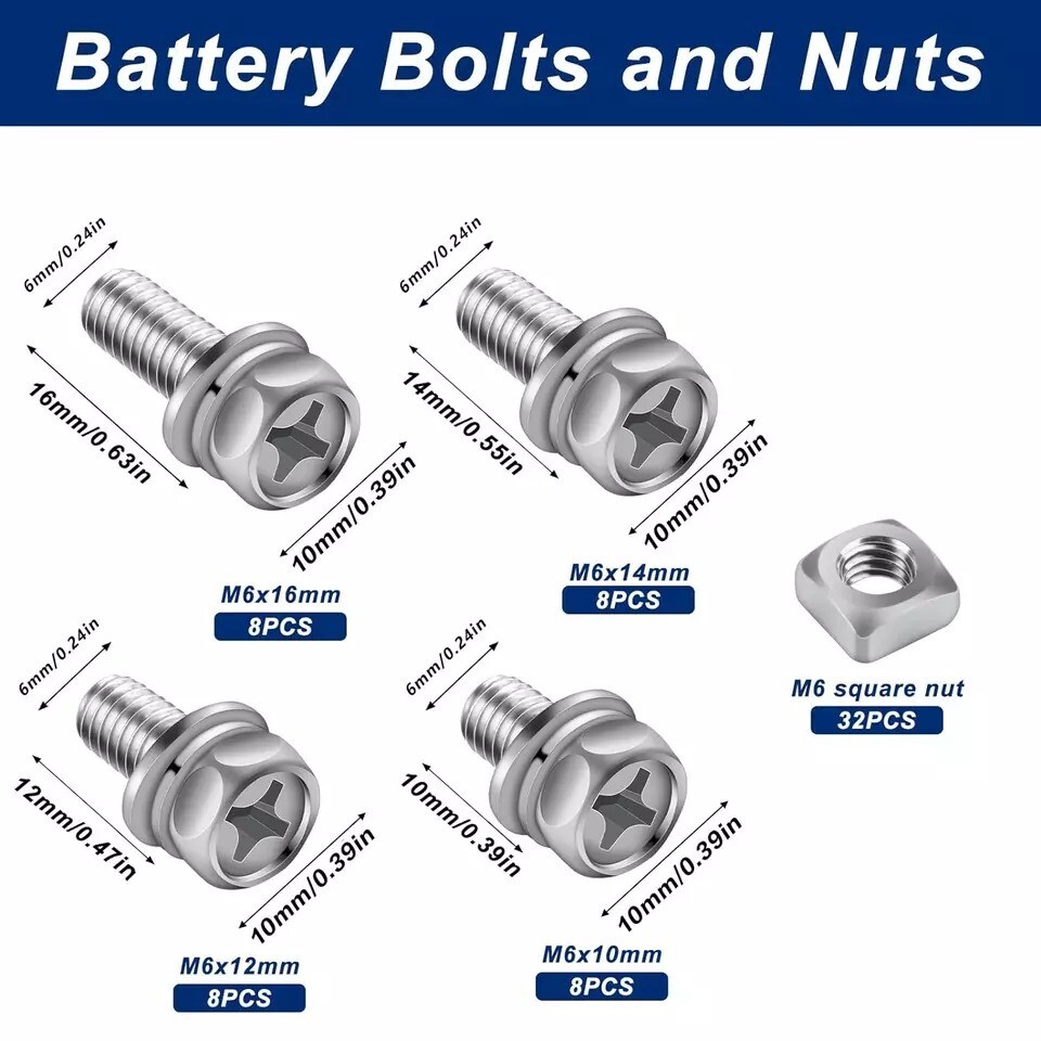 64Pcs Battery Bolts and Nuts, M6 Stainless Steel Motorcycle Battery ...