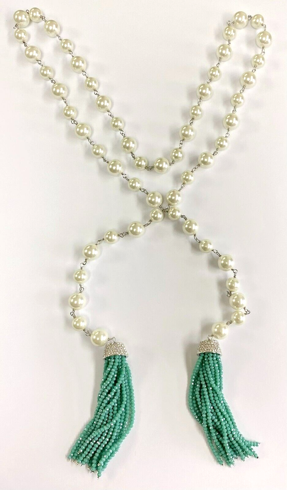 HSN Joan Boyce Silver-tone Crystal & Simulated Pearl Tassel Lariat 55 ...