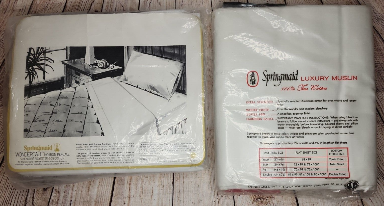 Vintage Springmaid Sheets Flat & Fitted Full Size White New Old Stock ...