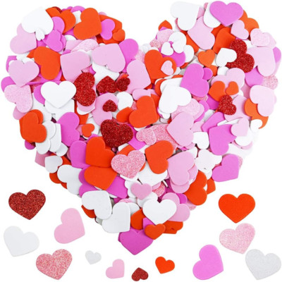 600 Pcs 3 Sizes 4 Colors Assorted Heart Stickers Self Adhesive Foam ...