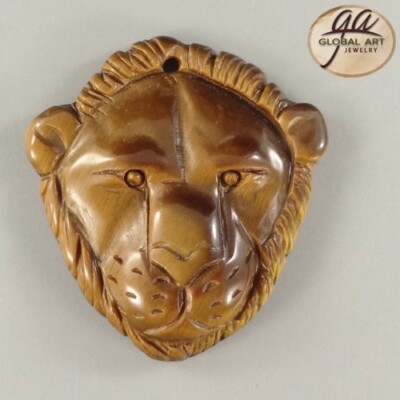 BI22418# Hand Carved Unique Lion Tiger eye Jasper Pendant Bead Gemstone ...
