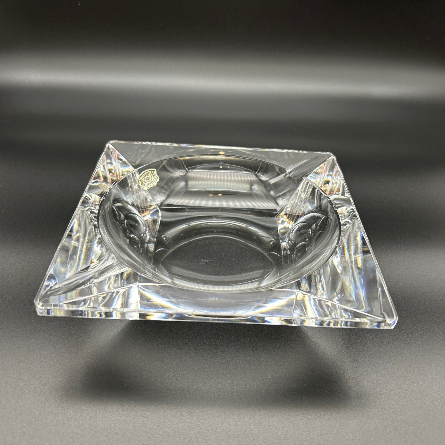 Vtg Val St Lambert Art Deco Crystal Faceted Ashtray 6.25" Etched Mark ...