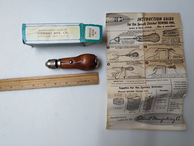 Vintage NOS Box NIB Stewart Mfg. Sewing Awl Tool USA Wood Handle ...