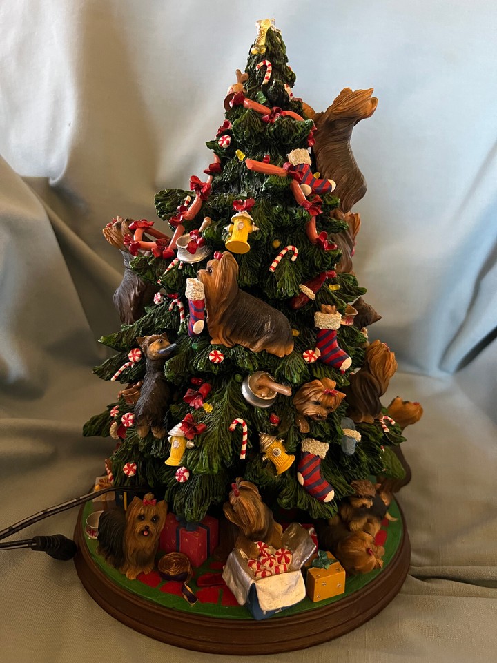 Danbury Mint Yorkie Christmas Tree Lighted Yorkshire Terrier Figurine ...