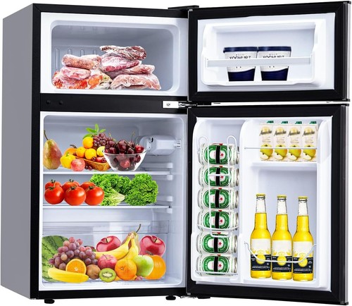 3.2 Cu.Ft(90L) Mini Fridge With Freezer Stainless Steel Compact ...
