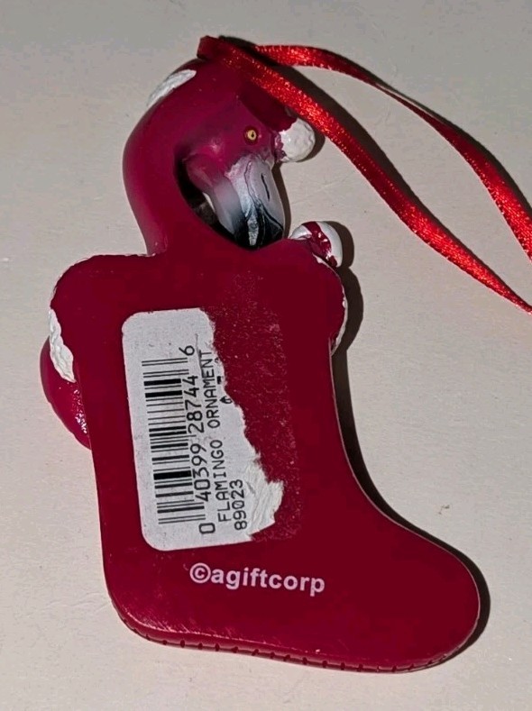 Caribbean Flamingo Santa Hat & Stocking Candy Cane Christmas Ornament ...