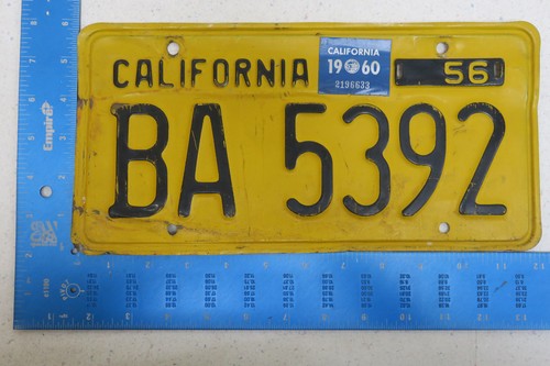 California Ca License Plate Tag 1956 56 1960 60 Truck Trk BA 5392 | eBay