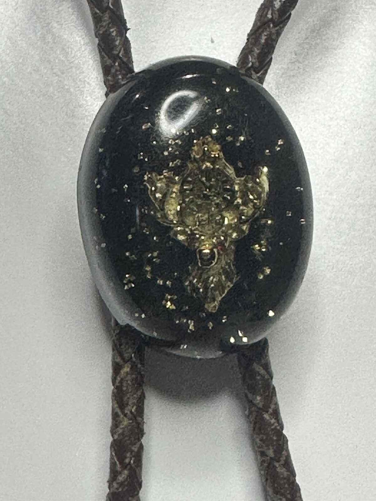 Bolo Tie Metal Stag-head Red Eyes With Clock Gold Ton… - Gem