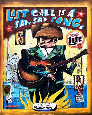MILLER LITE BEER Vintage Print Ad Texas Country Singer Guitar Sad Song ...