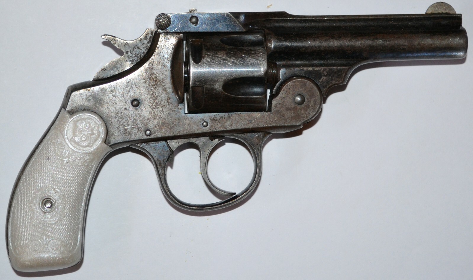 Iver & Johnson top break pistol grips large frame pearl white plastic ...