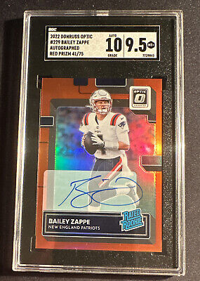 Bailey Zappe 2022 Optic Red PRIZM Color Match On-Card Auto RC #'d /75 ...