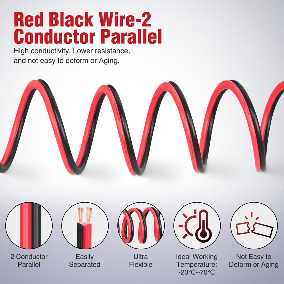 12AWG 50FT Copper Clad Aluminum Wire 12-2 Gauge Red Black CCA ...