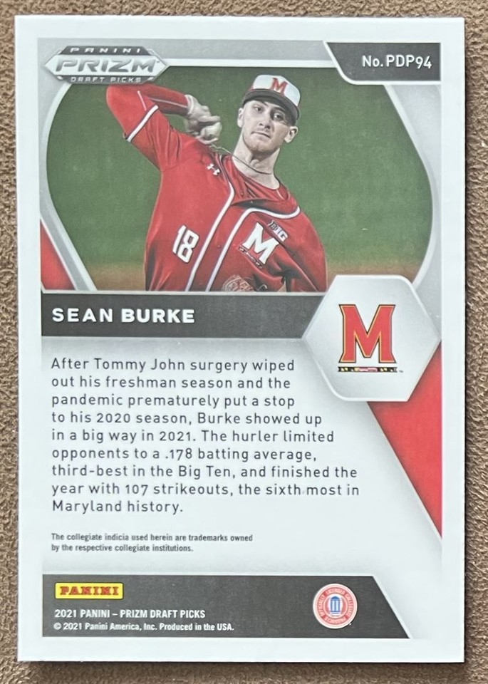 Sean Burke 2021 Panini Prizm Draft Picks Rookie #PDP94 White Sox ...