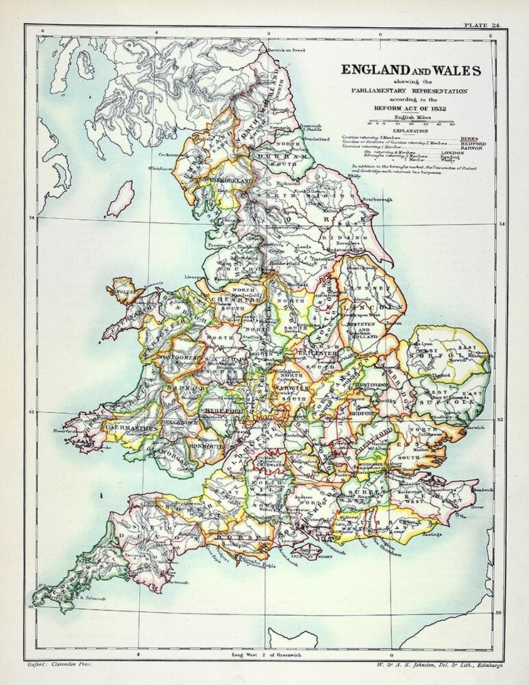 1902 Johnston Oxford England Wales Parliamentary Map 1832 Reform Act ...