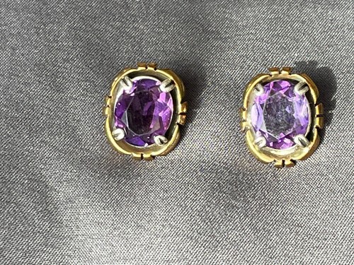 Navajo sterling silver and gold filled amethyst earrings by Russell Sam ...