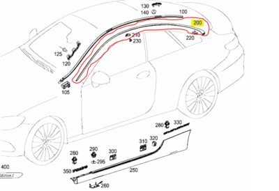 MERCEDES MOLDING ROOF RAIL LEFT PN 238-670-63-00 2386706300 238 670 63 ...