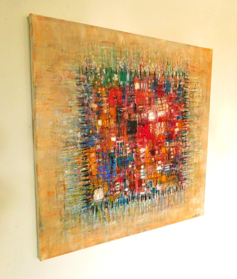 Original abstract oil and mixed media painting, signed by Nalan Laluk ...