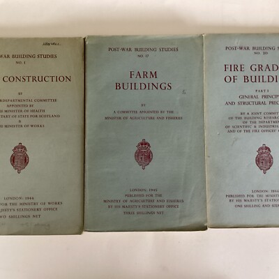 3x POST-WAR BUILDING STUDIES: House Construction, Farm Buildings, Fire ...