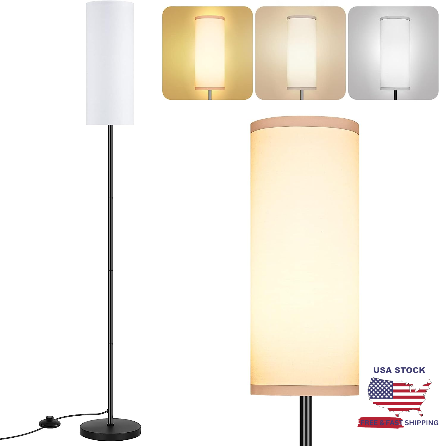 Floor Lamp Room Living Light Standing Modern Tall Reading Lamp with ...