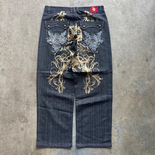 Y2K 2000’s Hip Hop Bling Era Skater Style Baggy Embroidery Denim Jeans ...