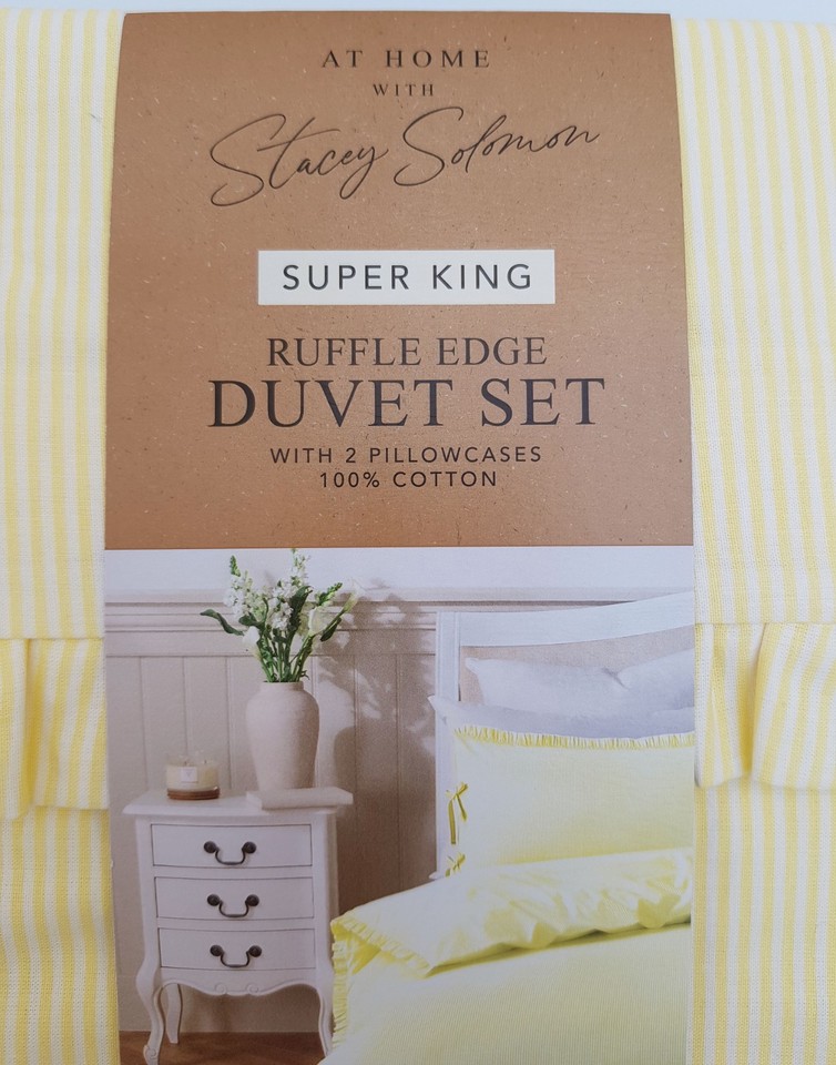 Stacey Solomon Yellow Stripe Ruffle Super King Duvet Cover Pillowcase ...