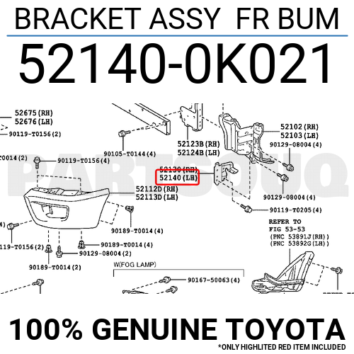 521400K021 Genuine Toyota BRACKET ASSY FR BUM 52140-0K021 | eBay