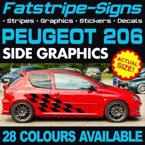to fit PEUGEOT 206 GRAPHICS STRIPES DECALS STICKERS GTI PUG 1.0 1.4 1.6 ...