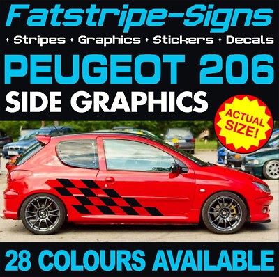 to fit PEUGEOT 206 GRAPHICS STRIPES DECALS STICKERS GTI PUG 1.0 1.4 1.6 ...