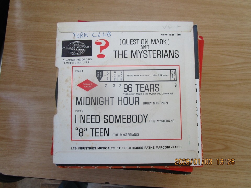 ? (QUESTION MARK) AND THE MYSTERIANS=96 TEARS (FRENCH) E.P. P/C VG+ ...