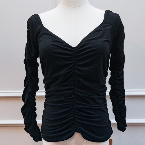 NWT Reformation Womens L Esra Queen Anne Neck Top Black Ruched Whimsy ...
