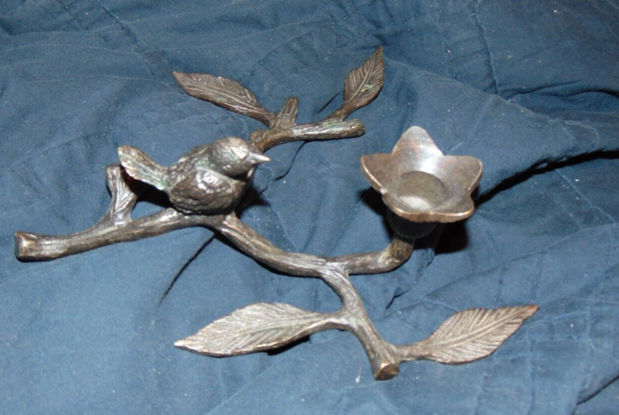 SOLID WROUGHT IRON PERCHING BIRD SPARROW ON TREE BRANCH WITH CANDLEHOLDER | eBay