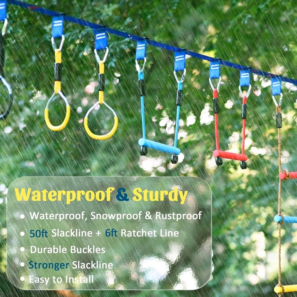Ninja Warrior Obstacle Course | 2×56ft Slackline Kit with 8 Ninja ...