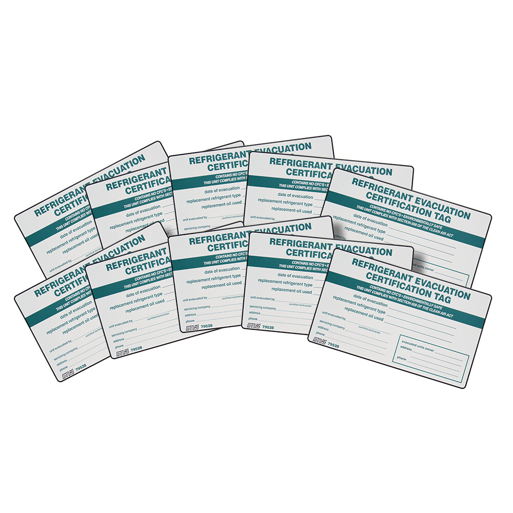 (10) Labels, Refrigerant Evacuation Certification Tag/I.D. Label | eBay