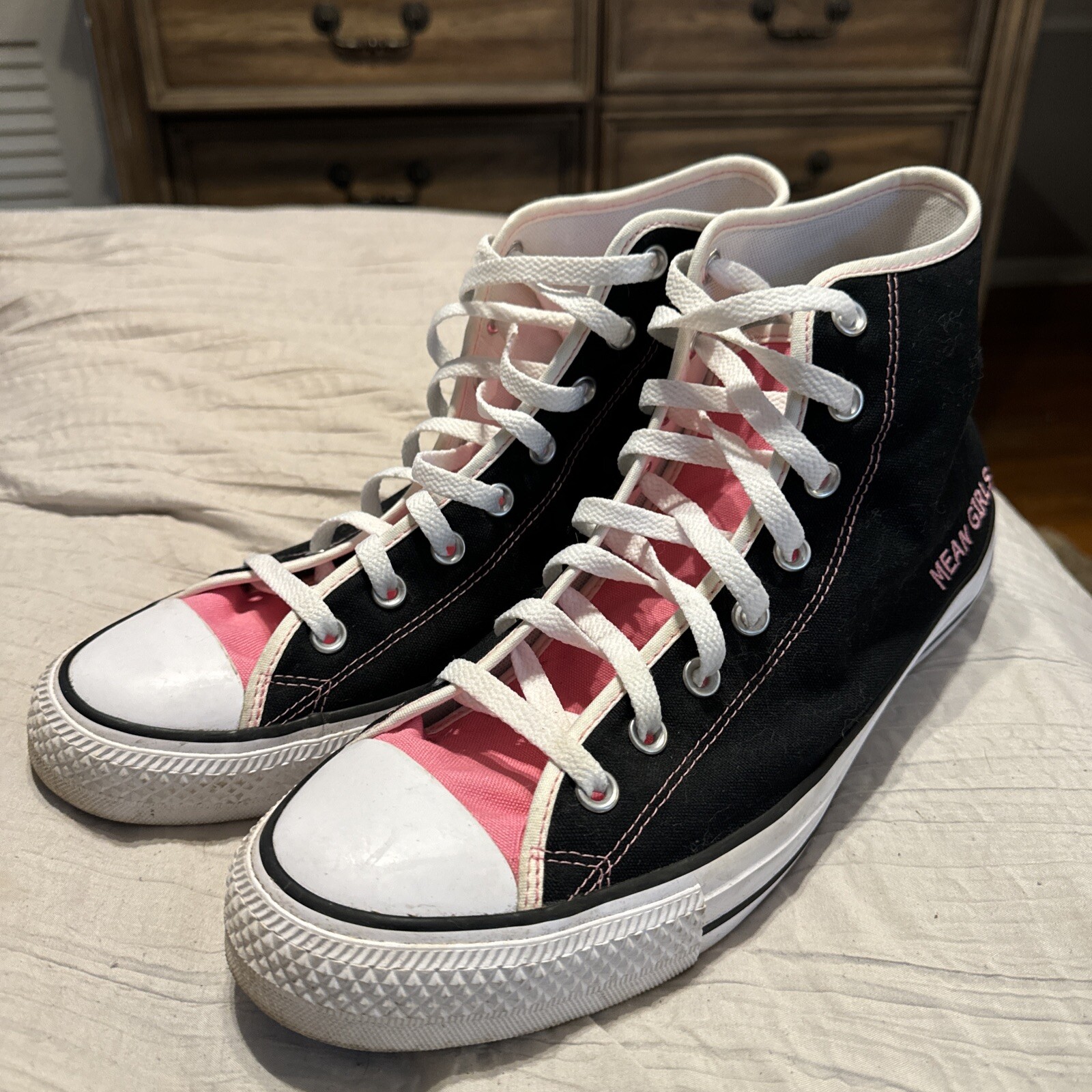 Men's Black Pink Mean Girls High Top Converse 12 - Gem