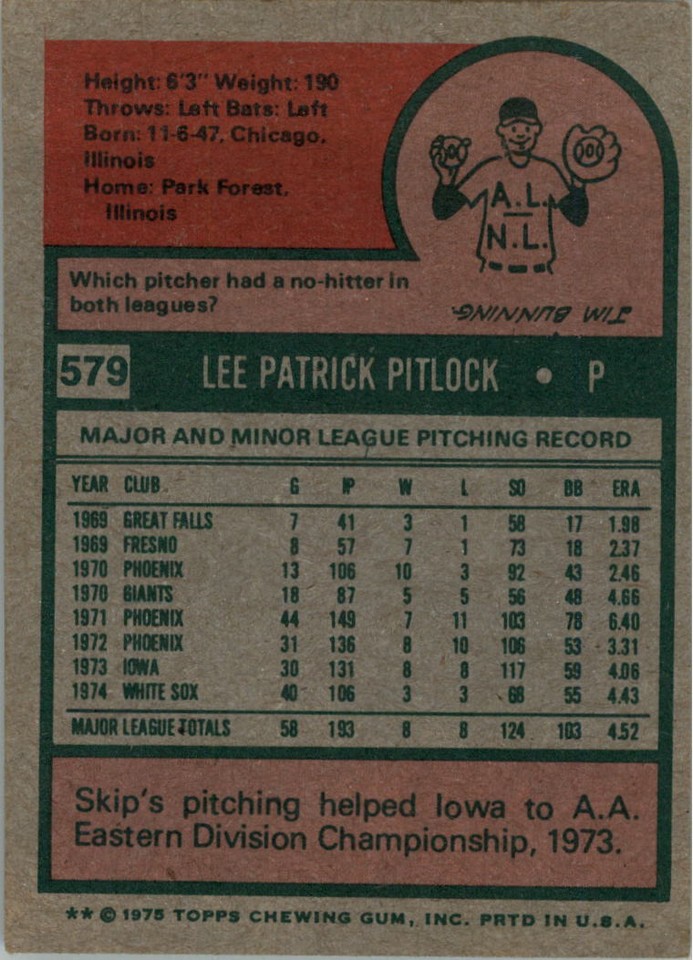 1975 Topps #579 Skip Pitlock - GOOD | eBay