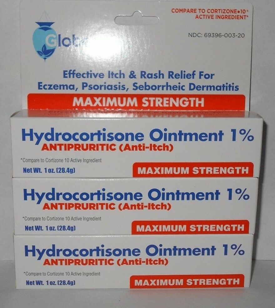3 Tubes of Hydrocortisone Ointment 1% 1oz Anti-Itch (Compare to ...