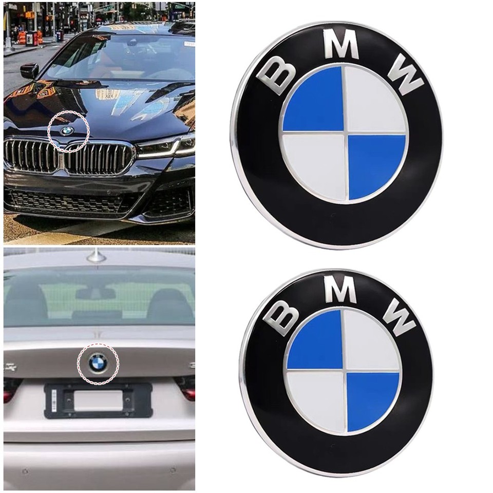 For BMW 74mm 82mm White Blue Emblem Badge BONNET Hood Front Rear Trunk ...