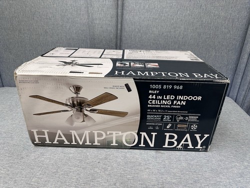 Hampton Bay Riley 44 in. Brushed Nickel Ceiling Fan with LED light ...